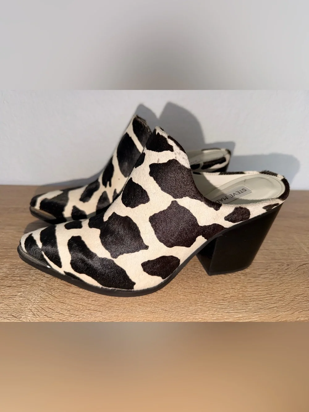 Steve Madden | Shoes | Steve Madden Fur Cow Print Pointed Toe Mules ...